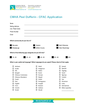 Fillable Online CMHA CFAC Application Form Fax Email Print - pdfFiller