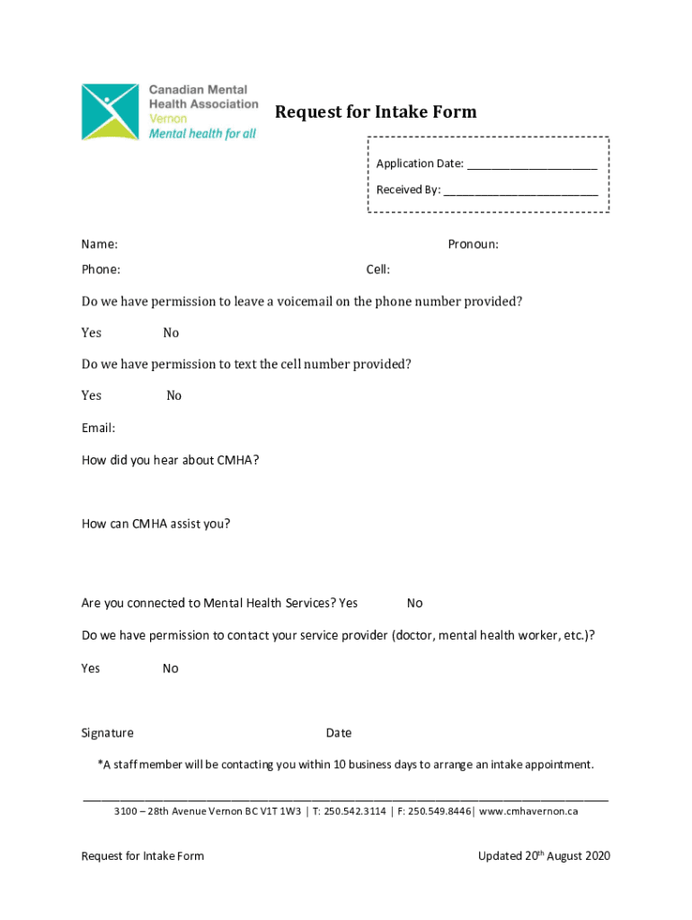 Fillable Online Request for Intake Form Fax Email Print - pdfFiller