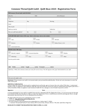 Fillable Online Common Thread Quilt Guild - Quilt Show 2020 ...