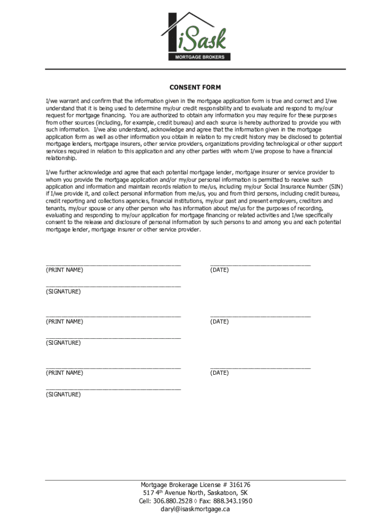 Fillable Online Consent Form - Template - Your Mortgage Link Fax Email ...