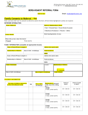 Fillable Online BEREAVEMENT REFERRAL FORM Fax Email Print - pdfFiller