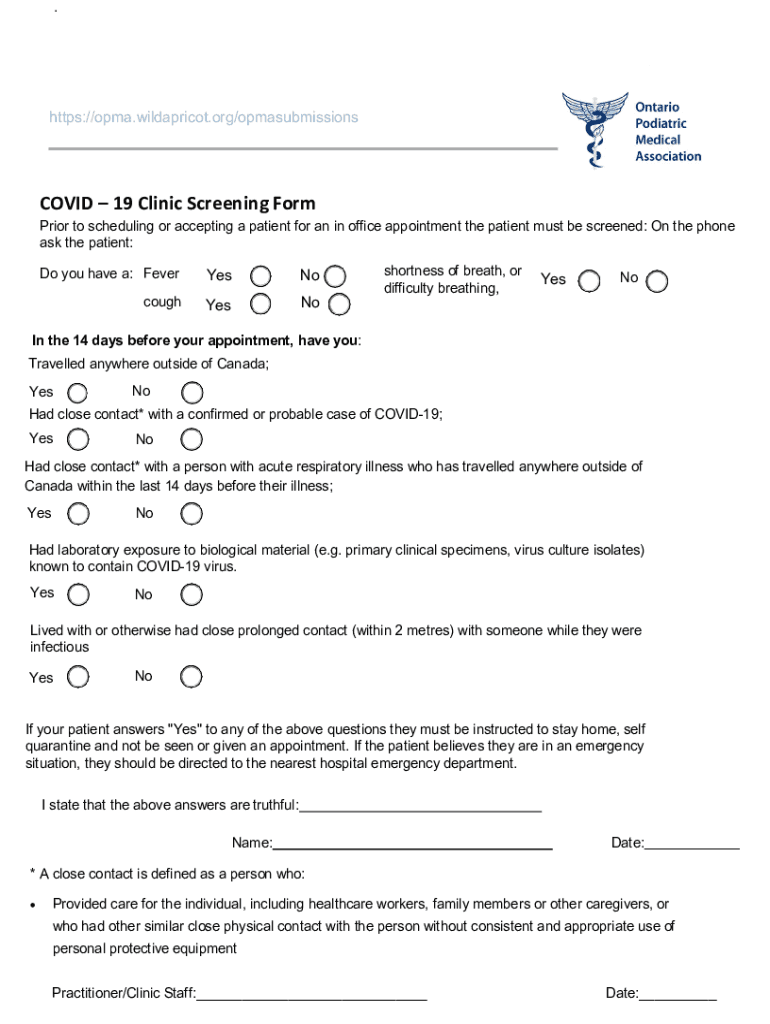 Fillable Online Employee COVID-19 Self Screening Questionnaire Form ...