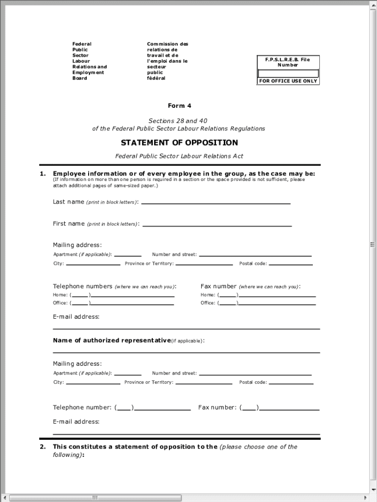 Fillable Online Federal Public Sector Labour Relations Regulations Fax ...