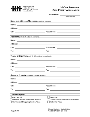 Fillable Online Portable Sign Permit Application For 30-Day 2019 Fax ...