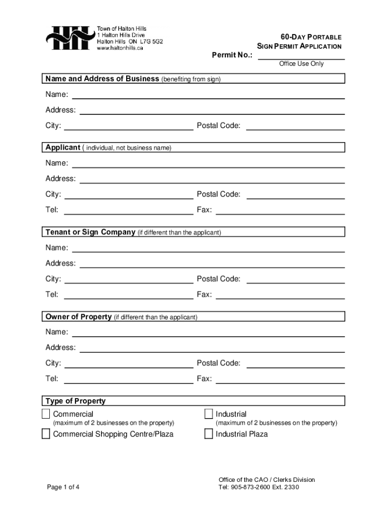 Fillable Online 60-Day Portable Sign Permit Application Fax Email Print ...