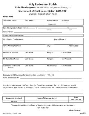 Fillable Online Catechism grade last completed: at in Fax Email Print ...