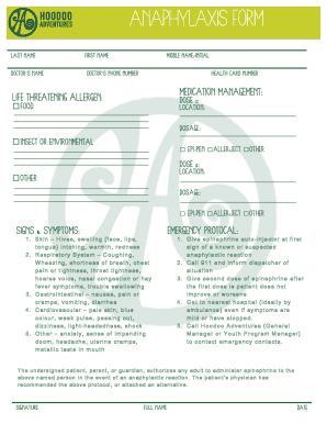 Fillable Online Anaphylaxis Form.docx Fax Email Print - pdfFiller