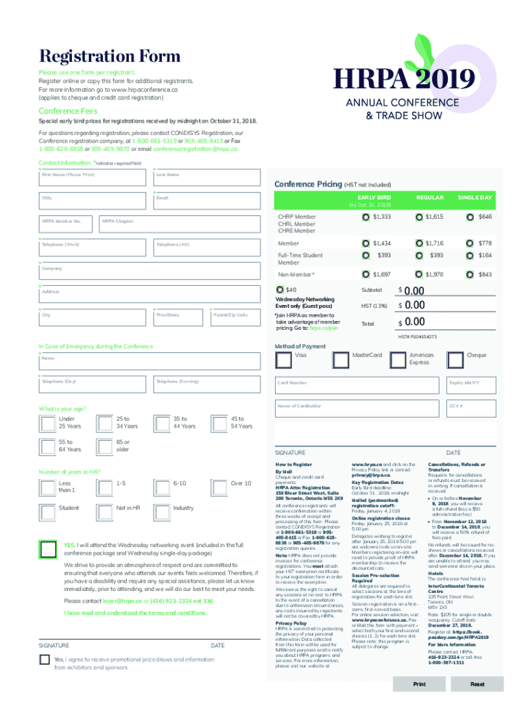 Fillable Online Student Success Forum Registration Form - HRPA ... Fax ...