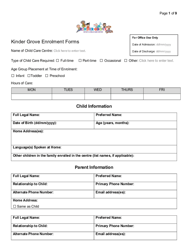 Fillable Online Kinder Grove Enrolment Forms JULY 29, 2020.docx Fax Email Print - pdfFiller