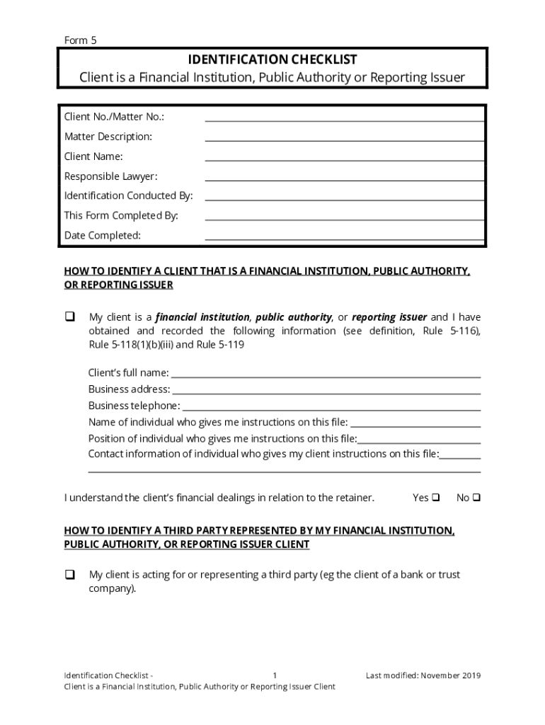 Fillable Online 2019-11-28 DRAFT Form 5 - Identification Checklist ...