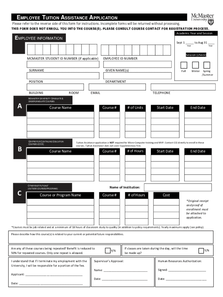 Fillable Online HR Tuition Assistance Application Form TemplateJotForm ...
