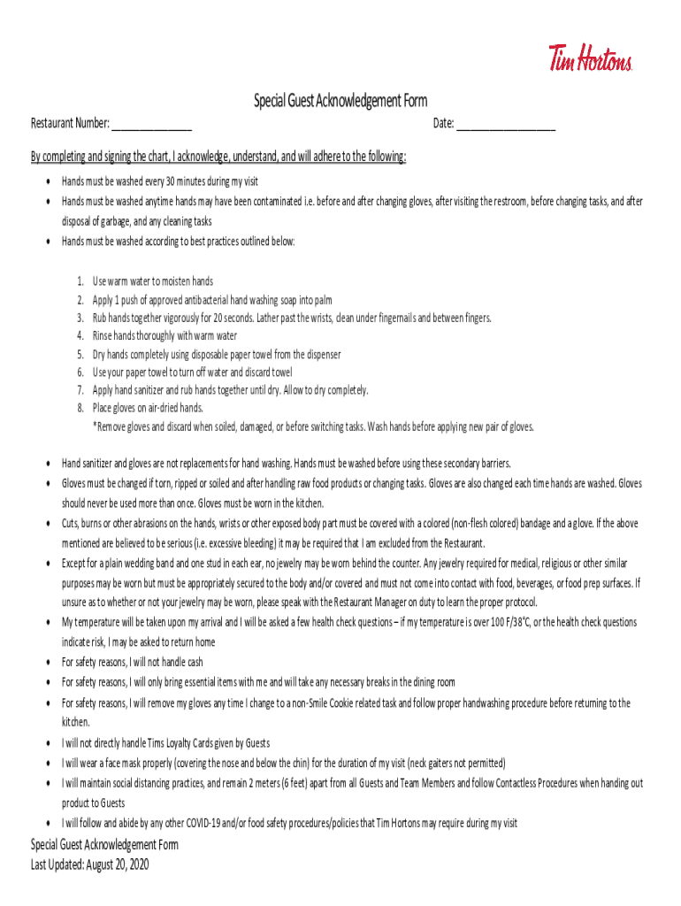 Fillable Online Special Guest Acknowledgement Form ...