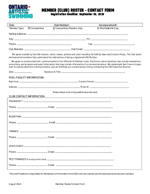 Fillable Online MEMBER (CLUB) ROSTER - CONTACT FORM Fax Email Print ...