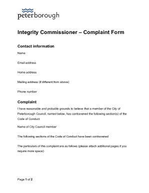Fillable Online Integrity Commissioner Complaint Form Fax Email Print ...