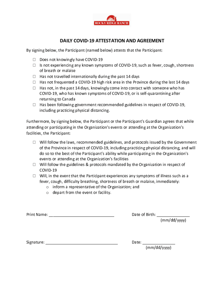 Fillable Online Patient Attestation DAILY COVID-19 ATTESTATION AND ...