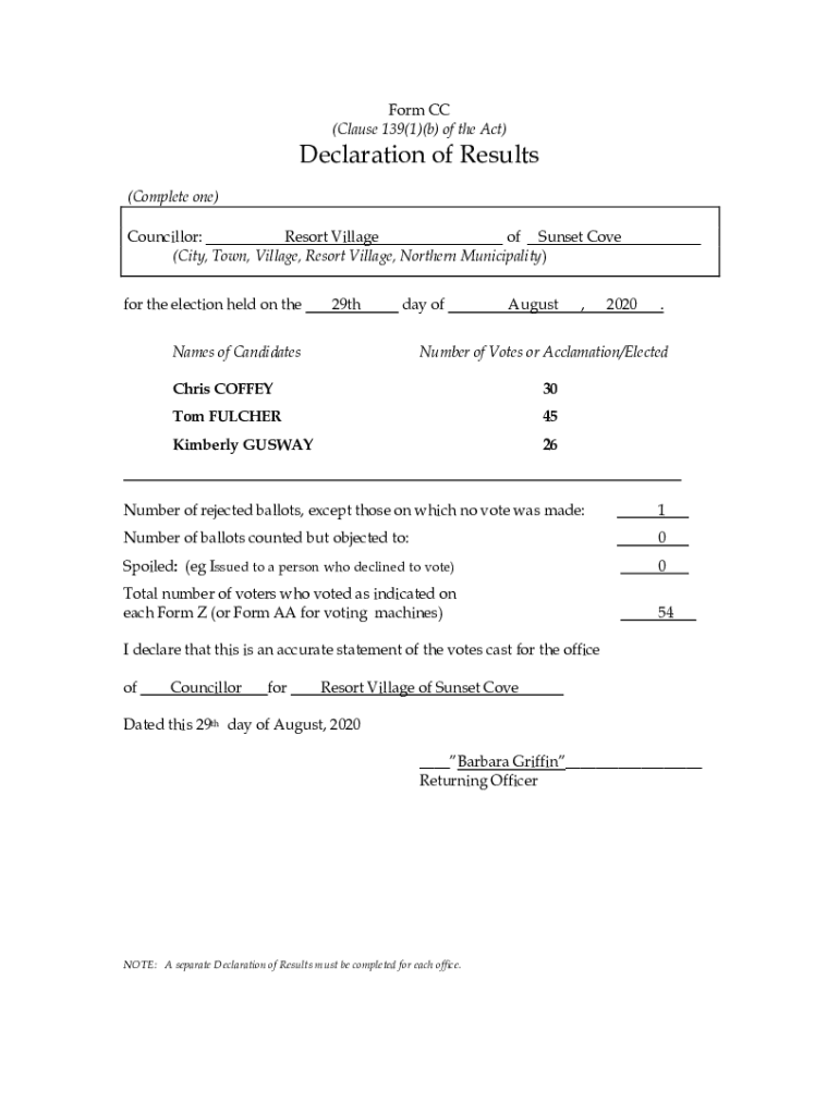 Fillable Online FORM CC Returning officers declaration of results.doc ...