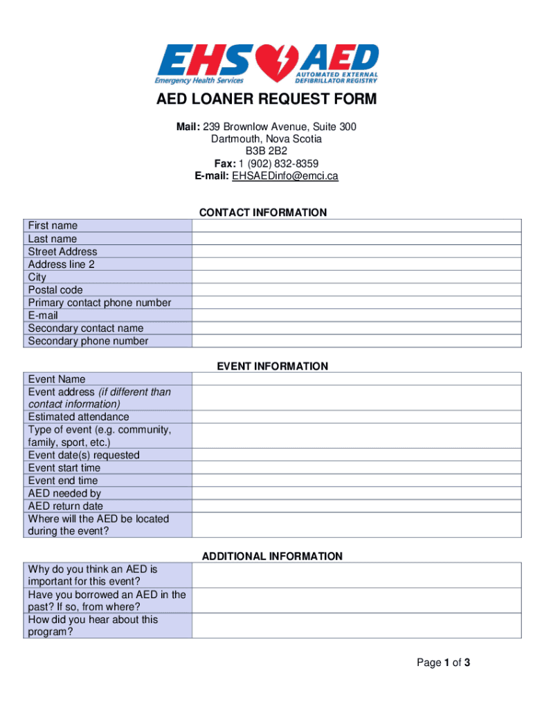 Fillable Online AED LOANER REQUEST FORM Fax Email Print - pdfFiller