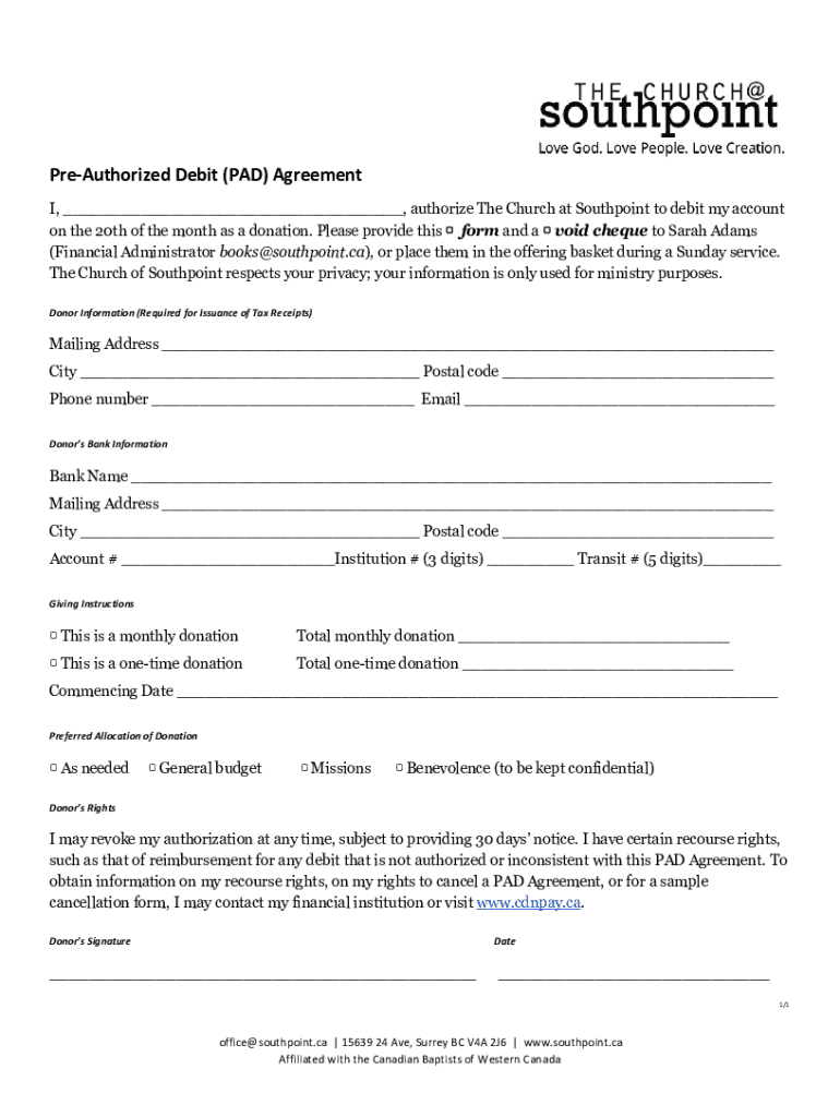 Fillable Online Payor's Authorization for PRE-AUTHORIZED DEBITS PAD) for ... Fax Email Print ...