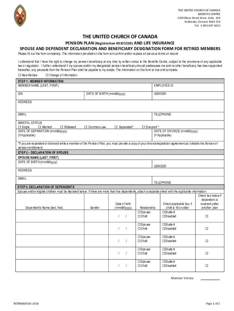 Fillable Online Spouse and Dependent Declaration and Beneficiary ...