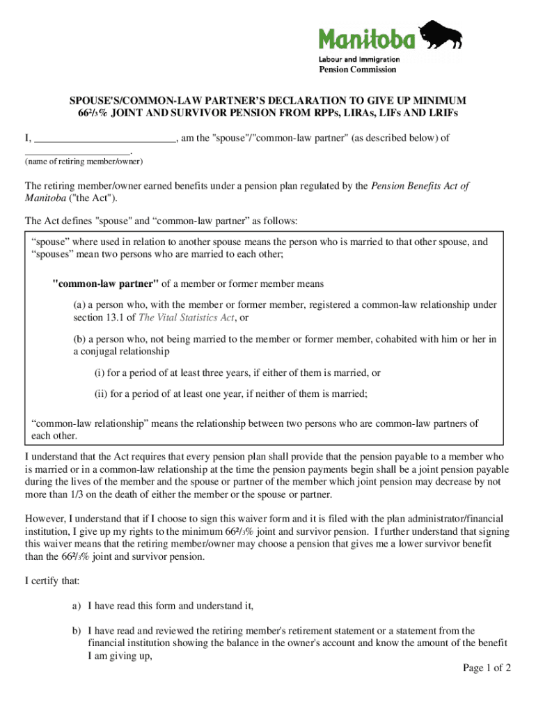 Fillable Online Spouse's/Common-Law Partner's Declaration to Give Up ...