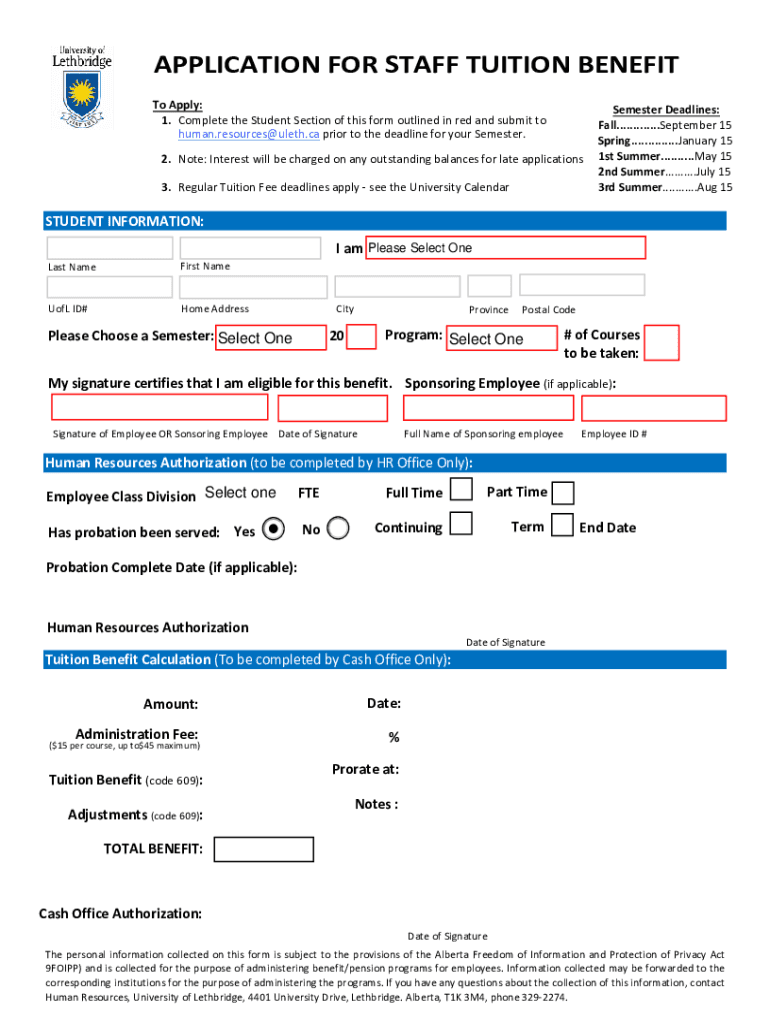 Fillable Online HR - Benefits - Tuition Benefits - Tuition Remission ...
