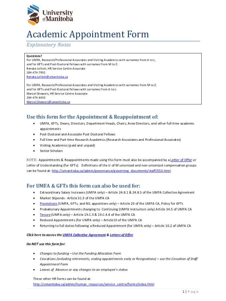 Fillable Online Explanatory Notes for Academic Appointment Form Fax ...