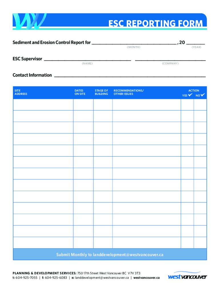 Fillable Online PDF ESC REPORTING FORM - District of West Vancouver Fax ...