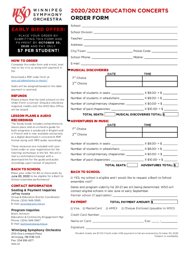 Fillable Online 2020/2021 EDUCATION CONCERTS ORDER FORM Fax Email Print ...