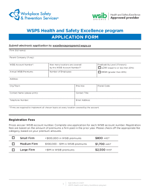 Fillable Online WSPS Health and Safety Excellence program - Application ...