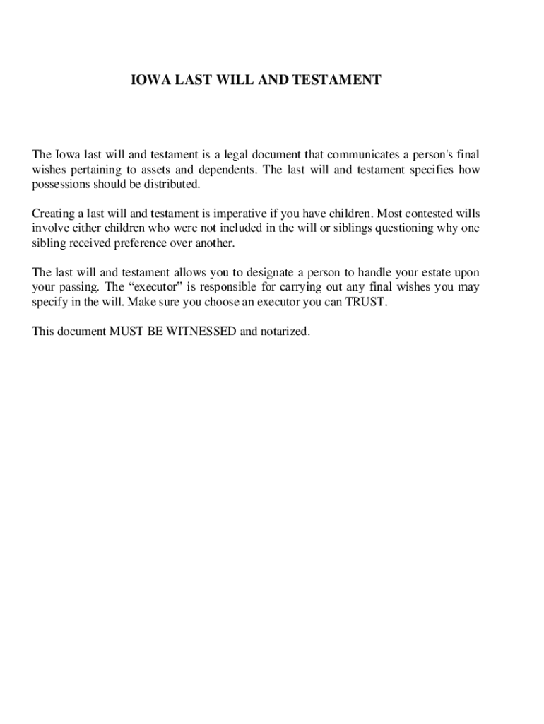 Fillable Online IOWA LAST WILL AND TESTAMENT - Free Printable Legal ...