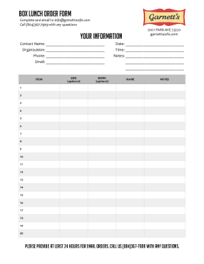 Fillable Online box lunch order form.pages Fax Email Print - pdfFiller