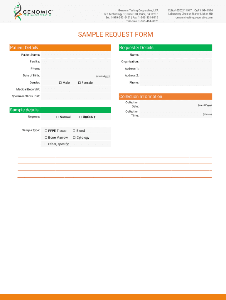 Fillable Online Sample Request Form- 7.20.pdf Fax Email Print - pdfFiller