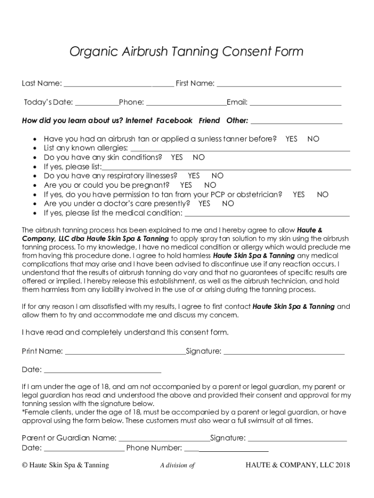 Fillable Online Organic Airbrush Tanning Consent Form Fax Email Print ...