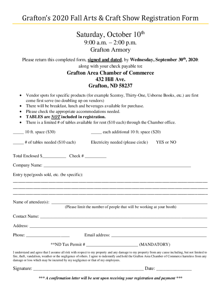 Fillable Online 2017 Fall Arts & Craft Show Registration Form Fax Email ...
