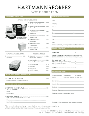 Fillable Online SAMPLE ORDER FORM - Hartmann&Forbes Fax Email Print ...