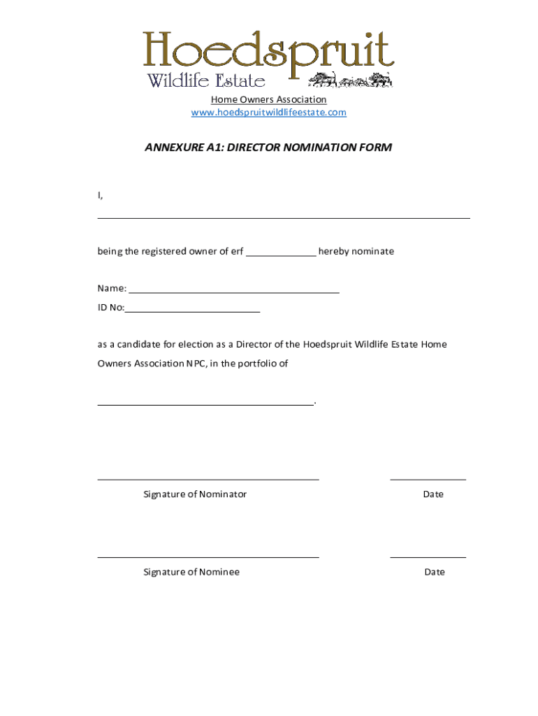 Fillable Online ANNEXURE A1: DIRECTOR NOMINATION FORM Fax Email Print ...