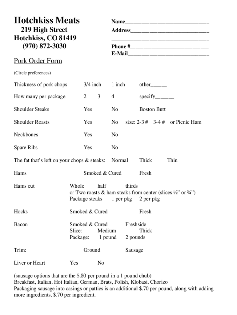 Fillable Online New Pork Order Form.doc Fax Email Print - pdfFiller