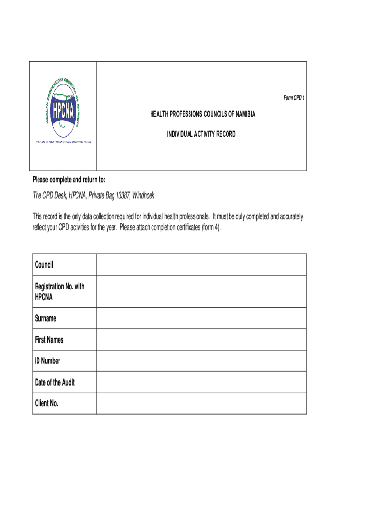 Fillable Online Individual CPD activity record CPD Form - Health ...