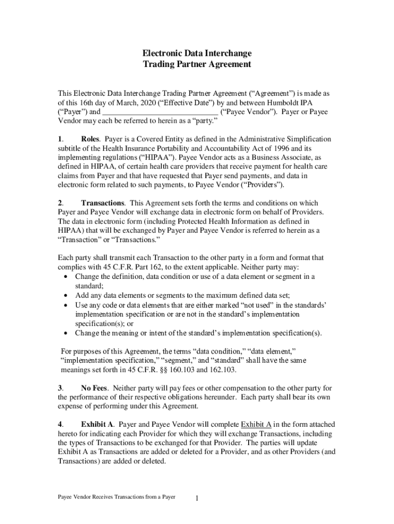Fillable Online ELECTRONIC DATA INTERCHANGE TRADING PARTNER AGREEMENT FOR ... Fax Email Print ...