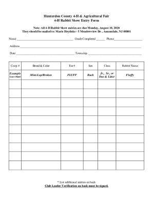 Fillable Online 20 Cty Rabbit Entry Form Fax Email Print - pdfFiller