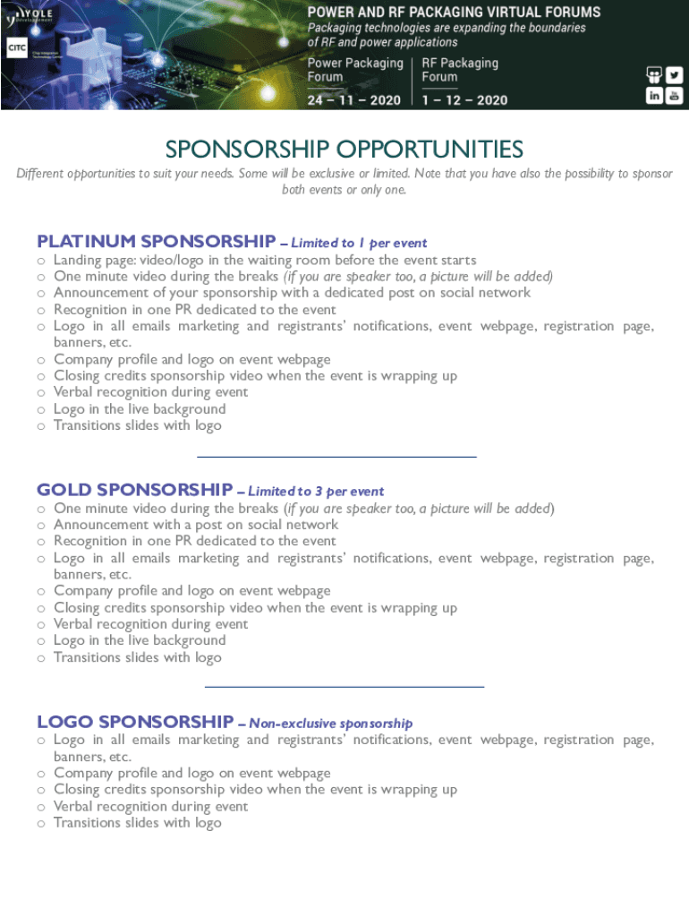 Fillable Online CITC-Yole 2020 SponsorshipOpportunities Order Form Fax ...