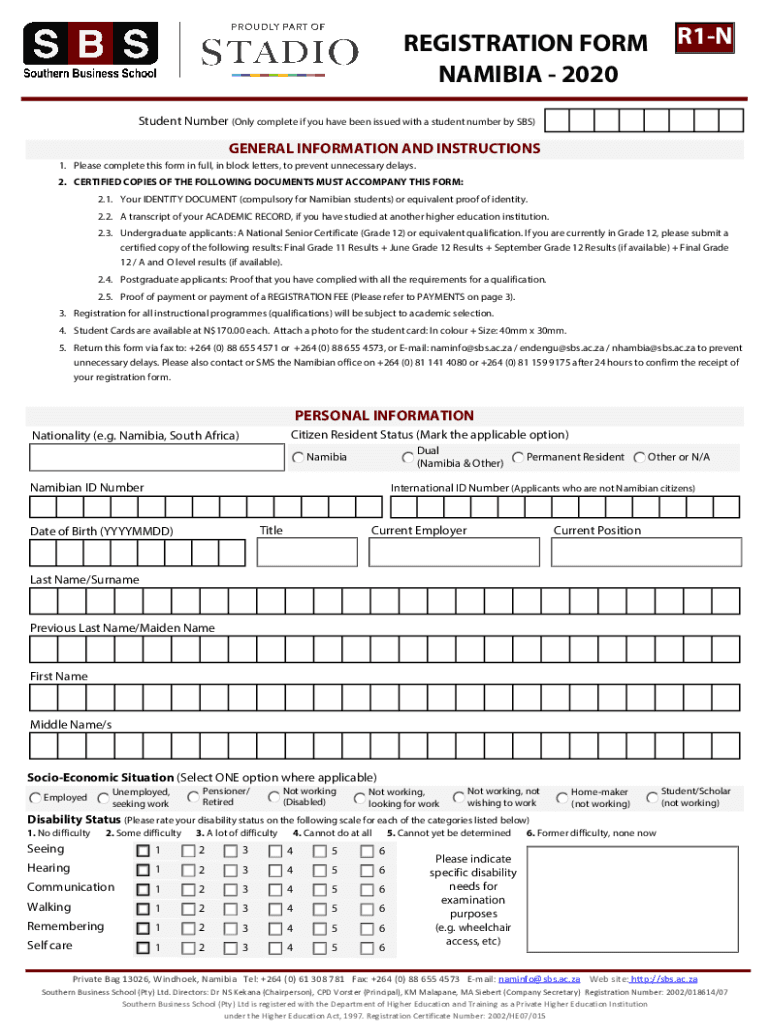 Fillable Online REGISTRATION FORM R1-N NAMIBIA - 2020 Fax Email Print ...