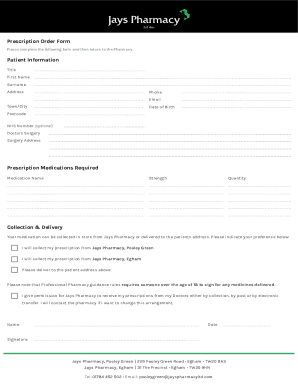 Fillable Online Jays Pharmacy - Prescription Order Form Fax Email Print - pdfFiller