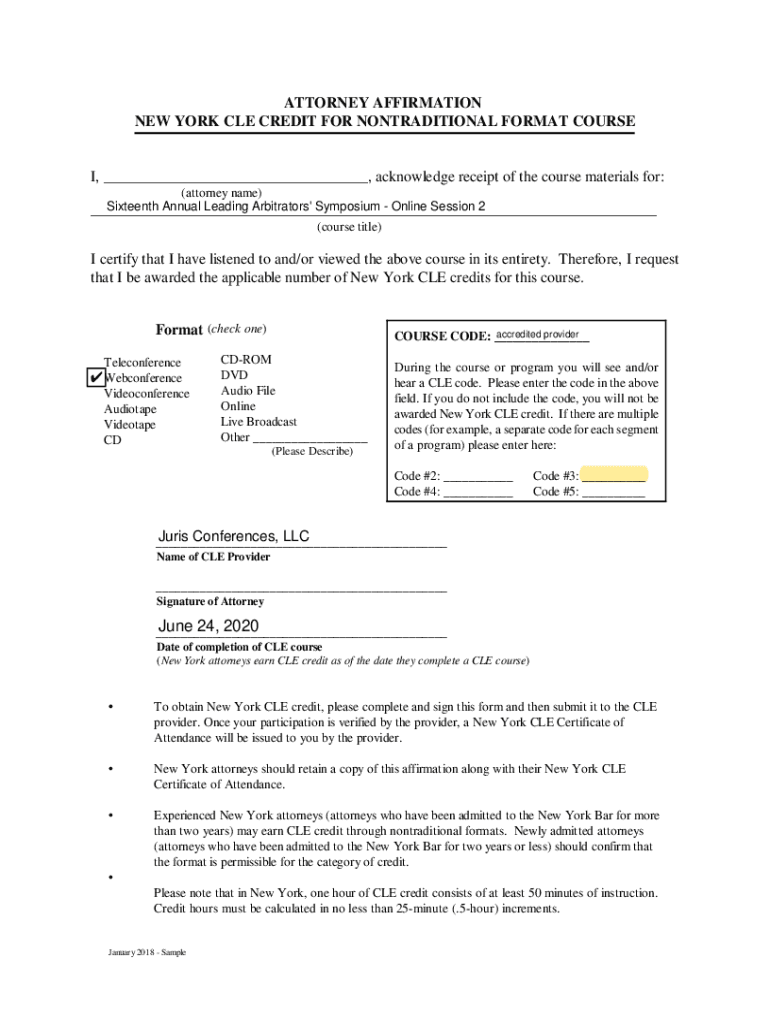 Fillable Online ATTORNEY AFFIRMATION NEW YORK CLE ...