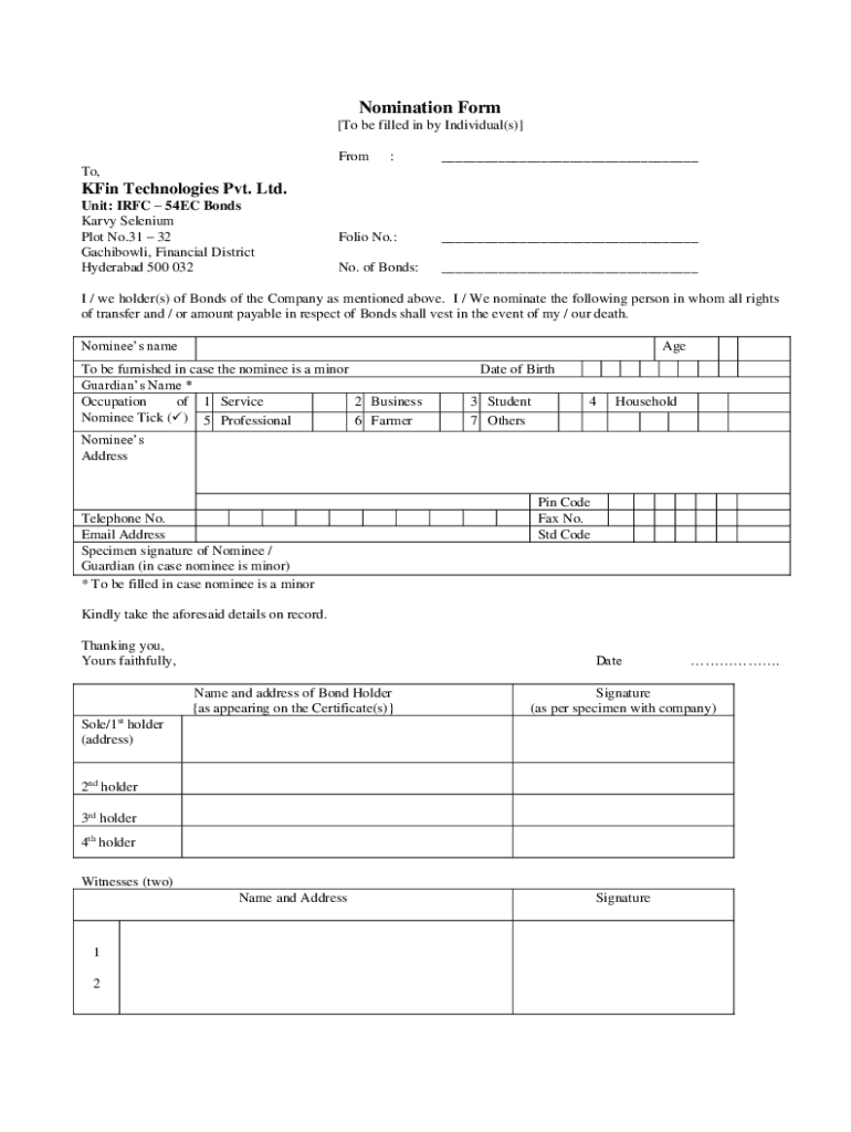 Fillable Online Nomination Form - kosmic.kfintech.com Fax Email Print ...