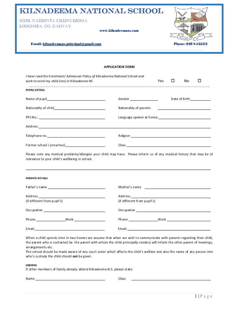 Fillable Online Kilnadeema National School Doc TemplatePDFfiller Fax ...