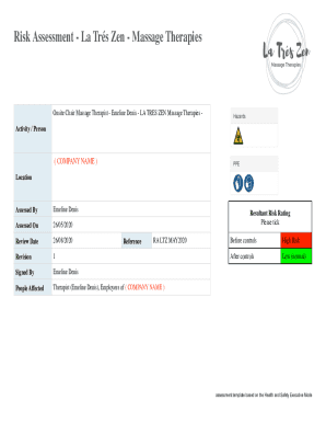 Fillable Online Risk Assessment FORM - Massage template CORPORATE Fax ...