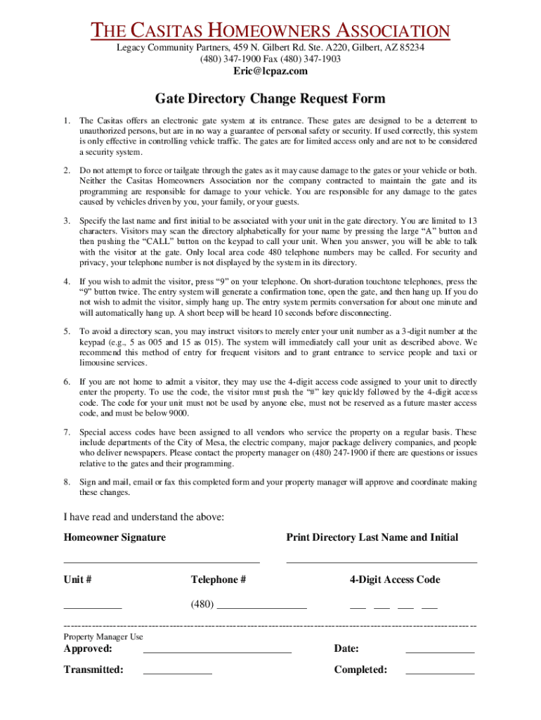 Fillable Online Gate Directory Change Request Form - Legacy Community ...