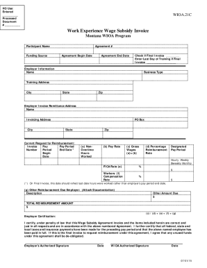 Fillable Online WIOA 21c Work Experience Wage Subsidy Invoice Fax Email Print - pdfFiller
