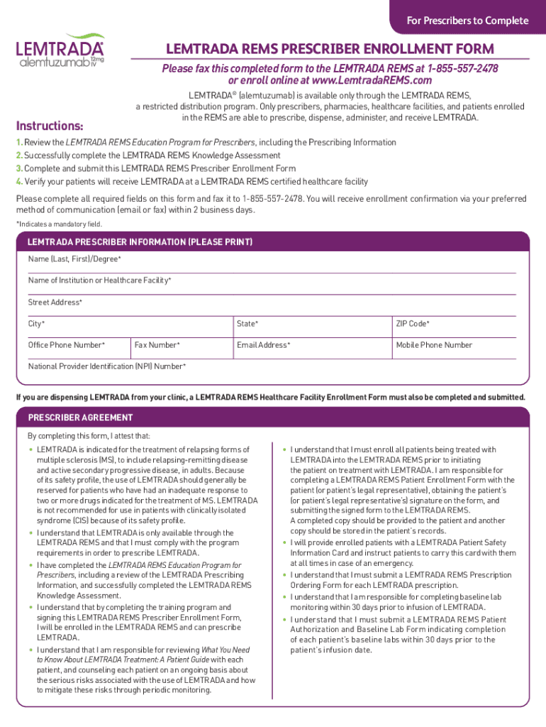 Fillable Online PATIENT-PRESCRIBER ACKNOWLEDGMENT FORM - REMS Fax Email ...